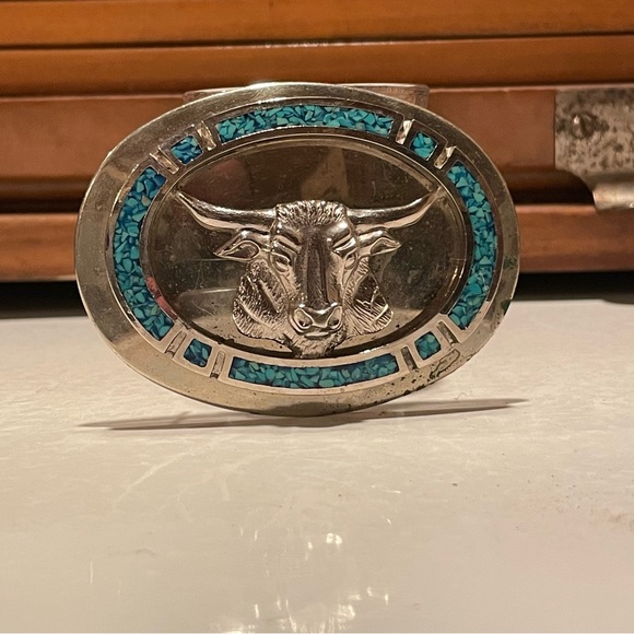 unbranded | Accessories | Vintage Metal And Faux Turquoise Bull Belt ...